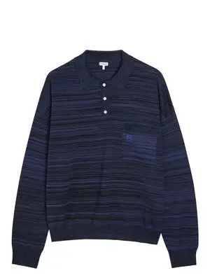 Loewe Logo-embroidered Striped Wool Polo - Navy