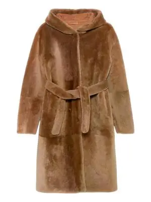LISKA Hooded Belted Faux-fur Coat - Brown