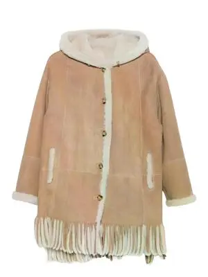 LISKA Hooded Fringed Shearling Coat