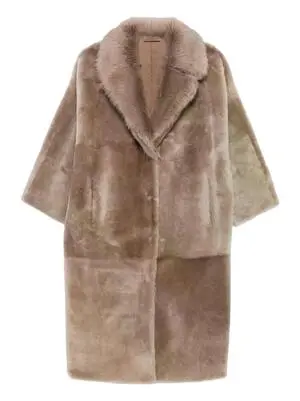 LISKA Wide-lapel Sheepskin Coat - Brown