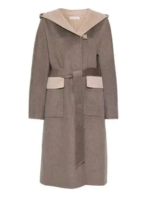 LISKA Hooded Belted Coat - Brown