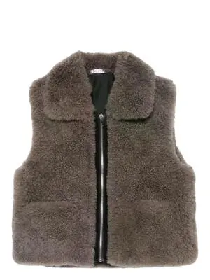 LISKA Shearling Zip-up Gilet - Brown