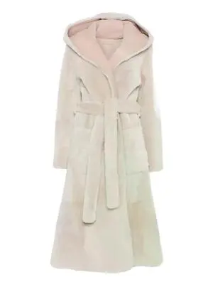 LISKA Hooded Belted Shearling Coat - Neutrals
