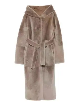 LISKA Hooded Belted Coat - Brown