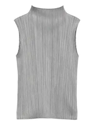 Issey Miyake Pleated Funnel-neck Top - Grey
