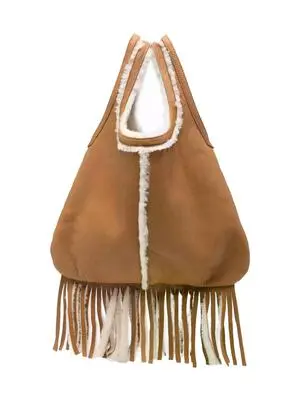 LISKA Leather Shoulder Bag With Fringe Details - Brown