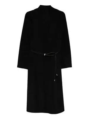LISKA Belted Long Coat - Black