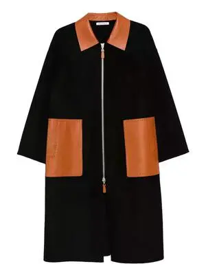 LISKA Leather-trim Coat - Black