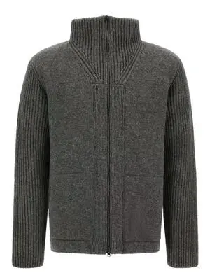 Herno Ribbed High-neck Zip-up Cardigan - Grey