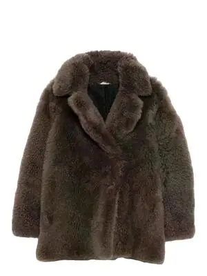 LISKA Lapel-collar Goat-fur Coat - Brown