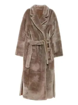 LISKA Belted Shearling Coat - Brown