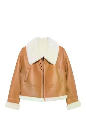 LISKA Shearling Biker Jacket - Brown