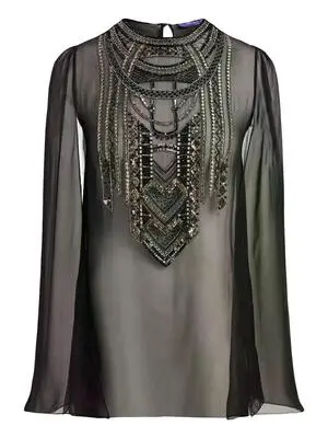 Ralph Lauren Embellished Cape Top - Black