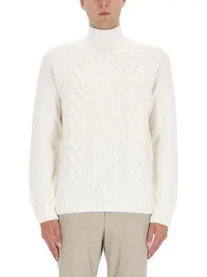 Hugo Boss L-hector Cable-knit Sweater - White