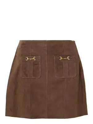 Rixo RIXO Wiley Embellished Paneled Suede Mini Skirt Brown