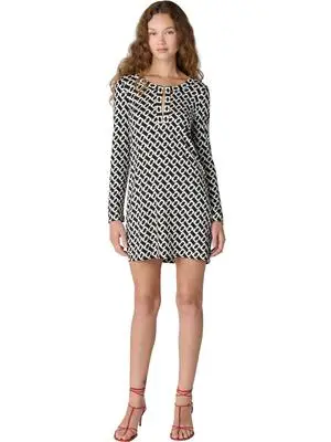 Diane Von Furstenberg Reina Silk Jersey Shift Dress - Chain Link Medium Black