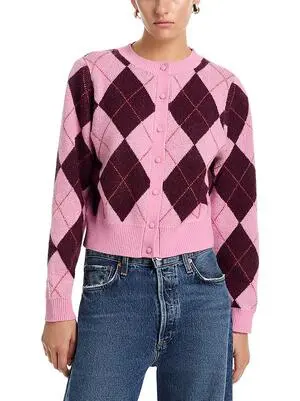525 America Argyle Cardigan Sweater - Pink Combo