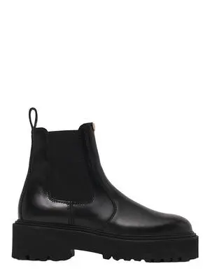 Maje Leather Chelsea Boots With Treaded Sole - Black