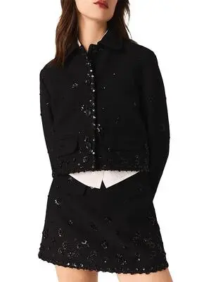 Maje Vogueloir Short Embroidered Jacket - Black