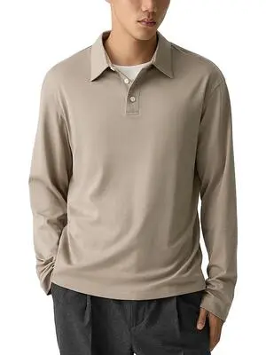 Theory Relaxed Long Sleeve City Interlock Polo Shirt - Feather