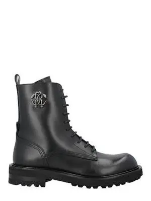 Roberto Cavalli Calfskin Ankle Combat Boots - Black