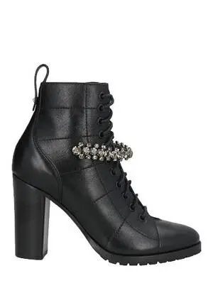 JIMMY CHOO Leather Lace-up Ankle Boots With Crystal Appliqués - Black