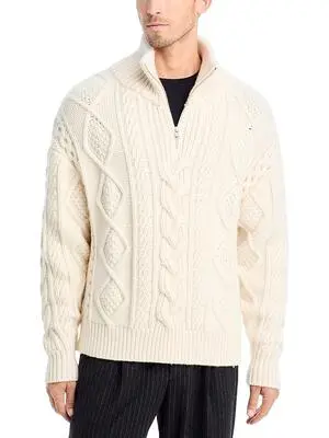 FRAME Wool And Cashmere Chunky Cable Knit Half Zip Sweater - Cream