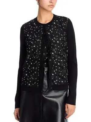 Oscar De La Renta Crewneck Cardigan Sweater - Balck/ White