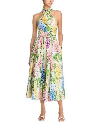 Oscar De La Renta Halter Poplin Dress - White Multi