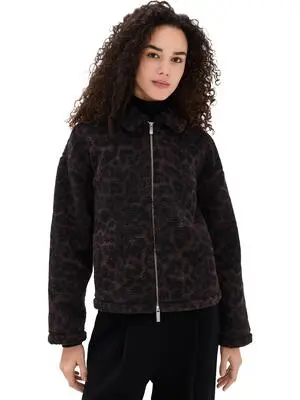 Sweaty Betty Plush Leopard Fleece Jacket - Large Brown Leopard Print