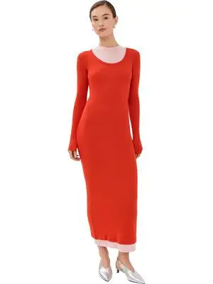 JIL SANDER Crew Neck Long Sleeve Dress - Red/pink