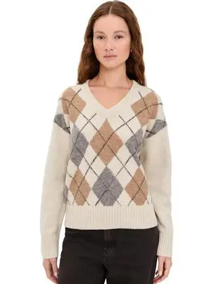 ALEX MILL Yasmine V-neck Sweater In Wool Cotton Blend - Wishbone Multi