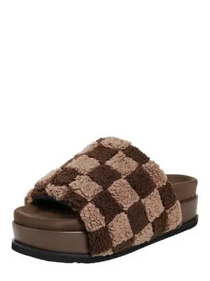ROAM Fuzzy Checker Stack Slippers - Cacao/taupe