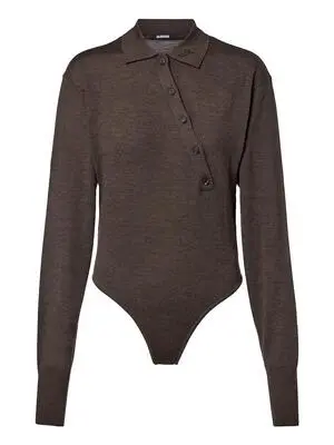 Jacquemus Twisted Wool Polo Bodysuit - Brown