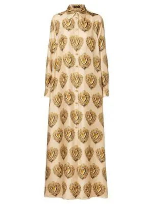 Dolce & Gabbana Printed Silk Shirt Dress - Yellow