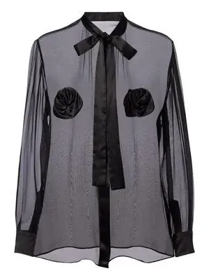 Dolce & Gabbana Floral-appliqué Sheer Silk Blouse - Black