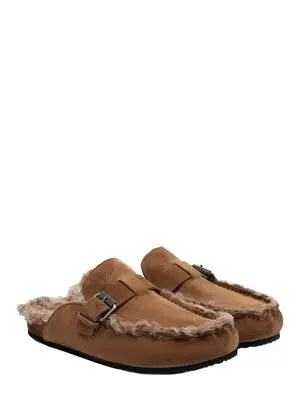 Brunello Cucinelli Monili Shearling-lined Suede Mules - Brown