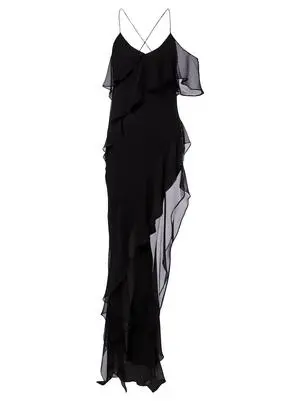 THE SEI Ruffled Silk Chiffon Maxi Dress - Black