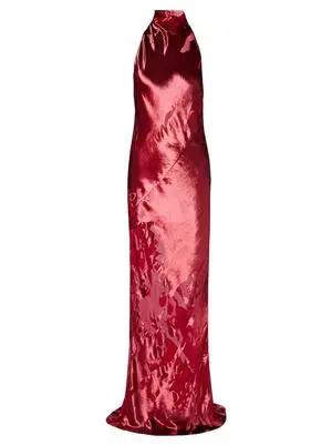 THE SEI Halterneck Open-back Velvet Gown - Red