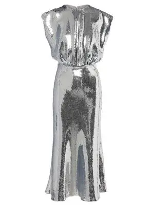 David Koma Gathered Sequined Midi Dress - Silver