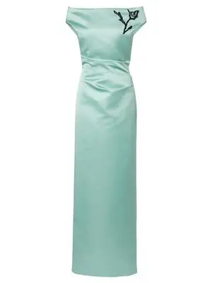 Erdem Floral Off-shoulder Duchesse Satin Gown - Green