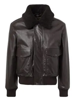 LEMAIRE Shearling-trimmed Leather Blouson Jacket - Brown