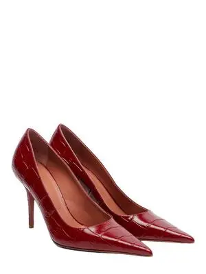 Amina Muaddi Barbara 90 Croc-effect Leather Pumps - Red