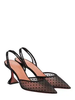 Amina Muaddi Holli 70 Point D'esprit Slingback Pumps - Black