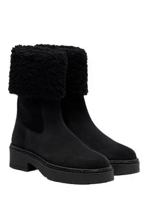 Rene Caovilla Embellished Suede Chelsea Boots - Black