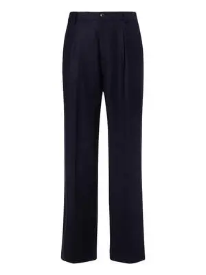 Dries Van Noten Navy Wool Flannel Wide-leg Pants - Blue