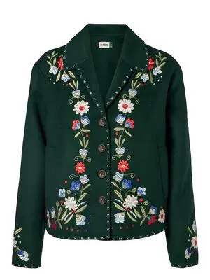 Rixo Jude Embroidered Wool-blend Jacket - Green