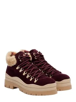 Bogner Arosa Shearling-lined Suede Lace-up Boots - Burgundy