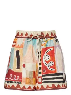 ALEMAIS Alémais X Lrnce Michelle Printed Linen Bermuda Shorts - Multicoloured