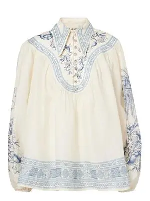 ALEMAIS Alémais Villa Romantica Printed Ramie Blouse - White